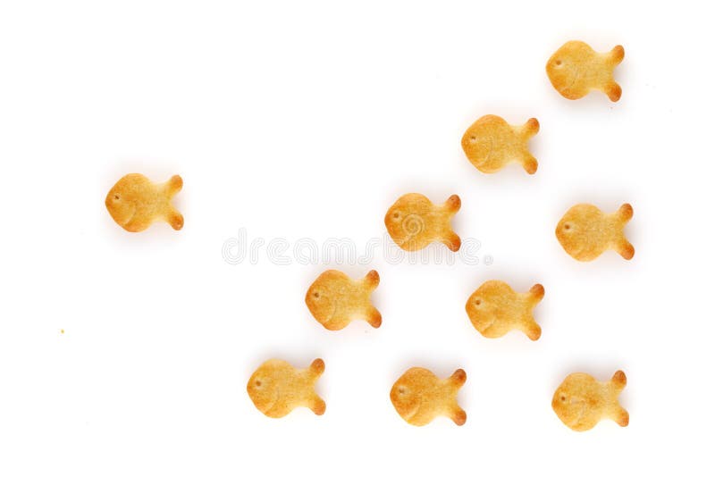 Yellow Fish Crackers on Isolated White Background. Close-up Stock Image ...
