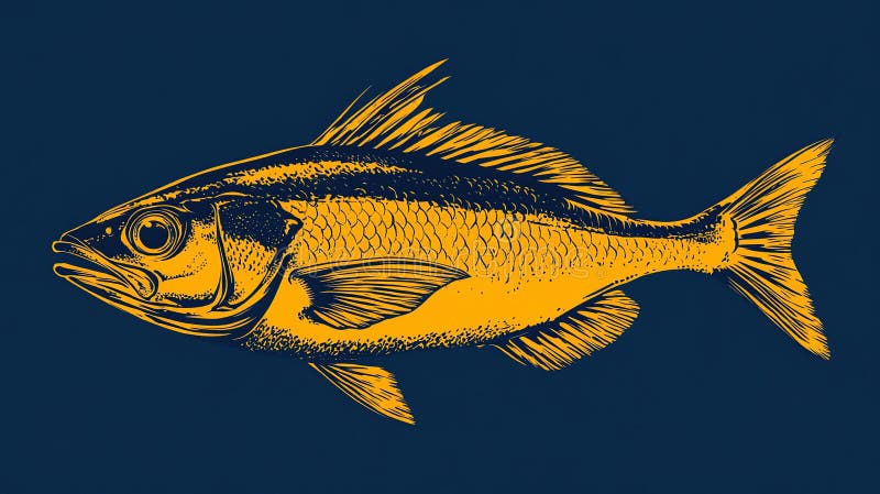 Yellow Fish Illustration, Ocean Background, Seafood Menu Design Stock ...