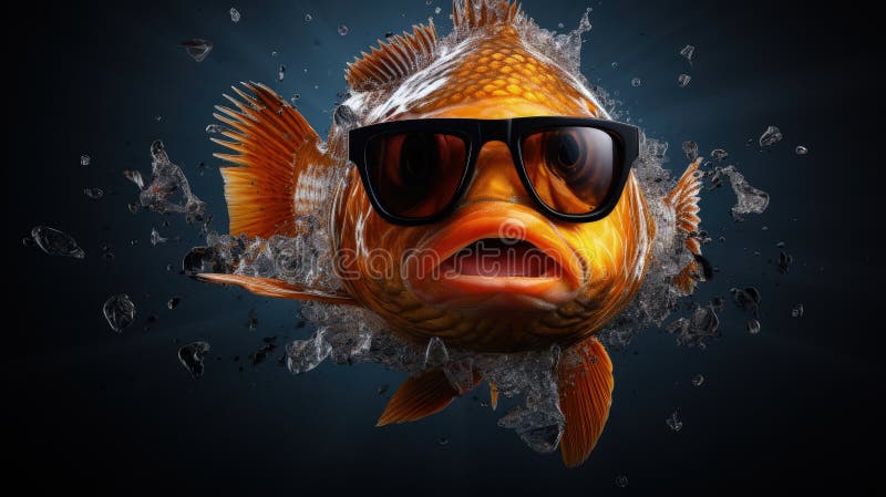 Yellow Fish in Sunglasses on Blue Background Stock Illustration ...