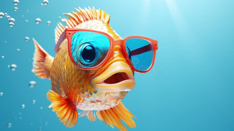 Yellow Fish in Sunglasses on Blue Background Stock Illustration ...