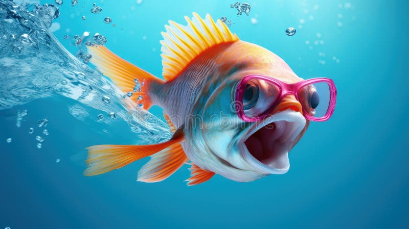 Yellow Fish in Sunglasses on Blue Background Stock Illustration ...