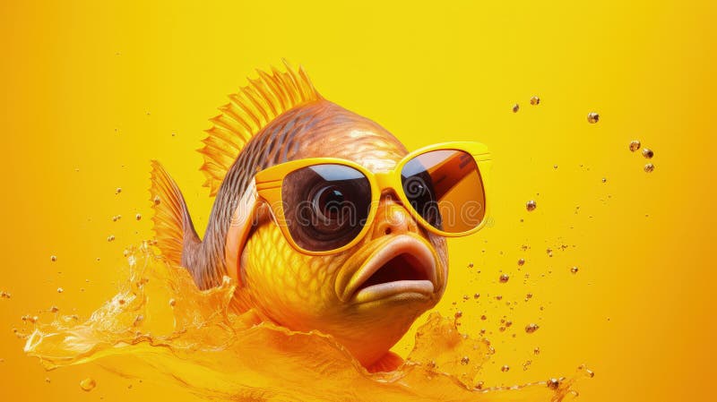 Yellow Fish in Sunglasses on Blue Background Stock Illustration ...