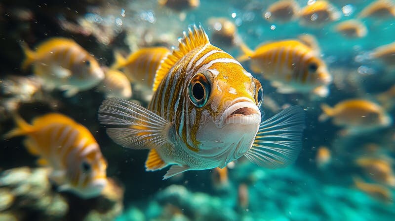 Yellow fish under the sea stock illustration. Illustration of floor ...