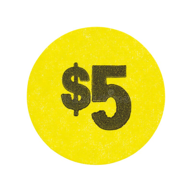 Yellow Five Dollar Garage Sale Sticker Stock Image - Image of yellow ...