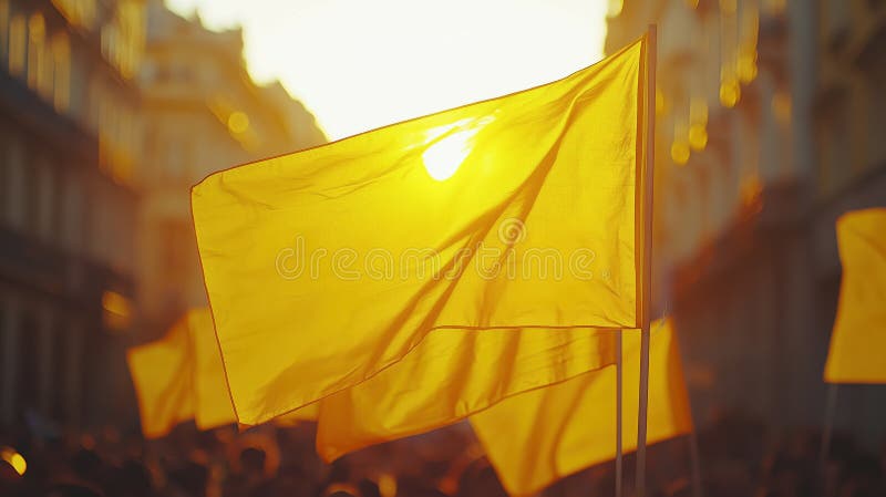 Yellow Flags Waving in Air at Massive Protest Stock Illustration ...