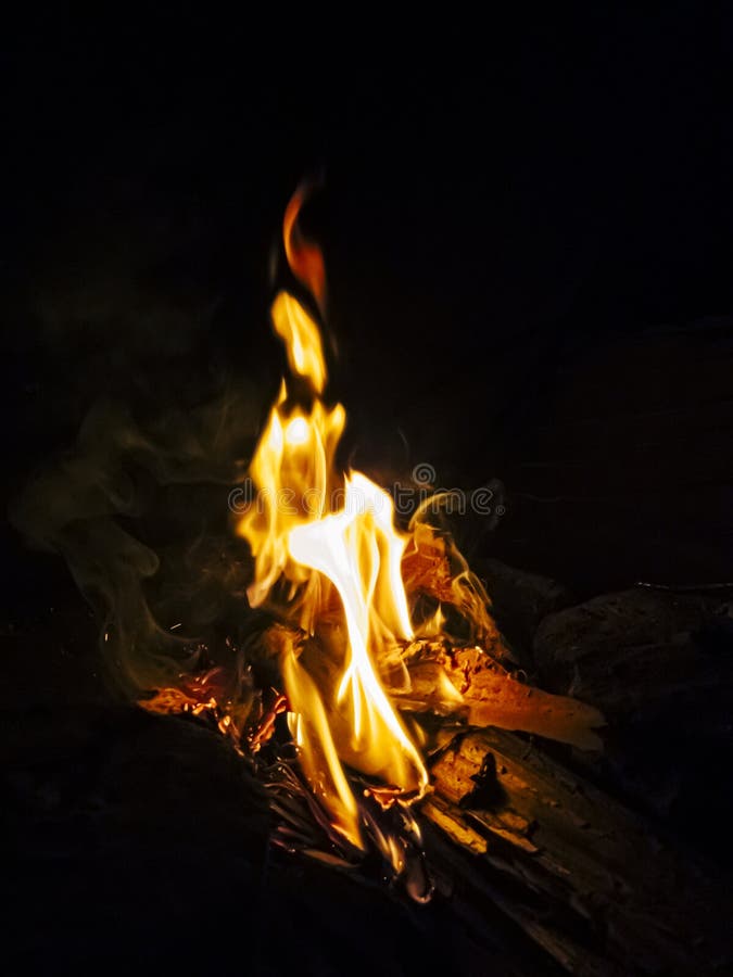 Yellow Flames of a Wood Fire in a Dark Room Stock Image - Image of ...