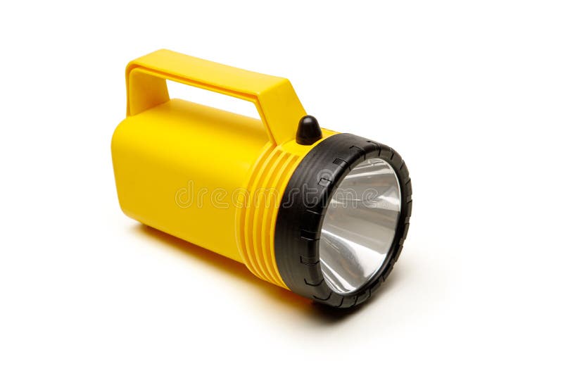 Big Yellow Flashlight Hand Held with Adjustable Angle Isolated on White ...