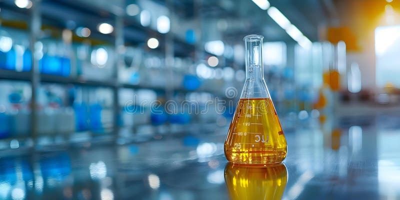 Yellow Flask with Solution in Lab Setting for Urea Analysis. Concept ...