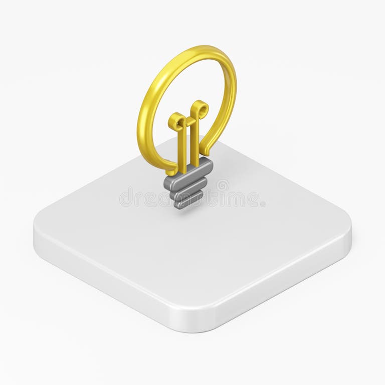 Yellow Flat Light Bulb Icon. 3d Rendering Square Button Key Isometric View, Interface Ui Ux ...