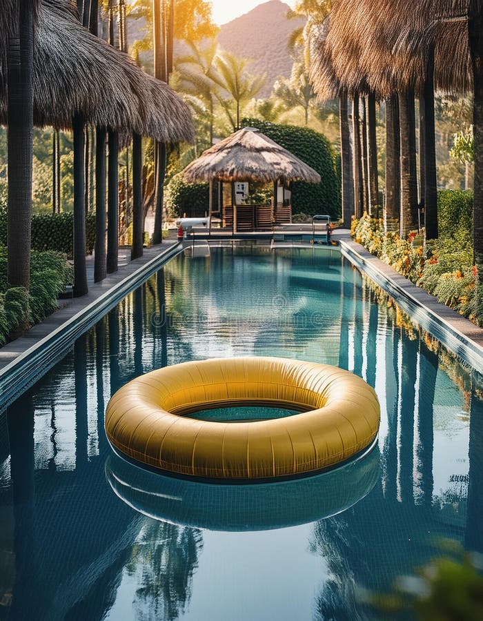 Yellow Float Floating in the Pool with Blue Water. Stock Illustration ...