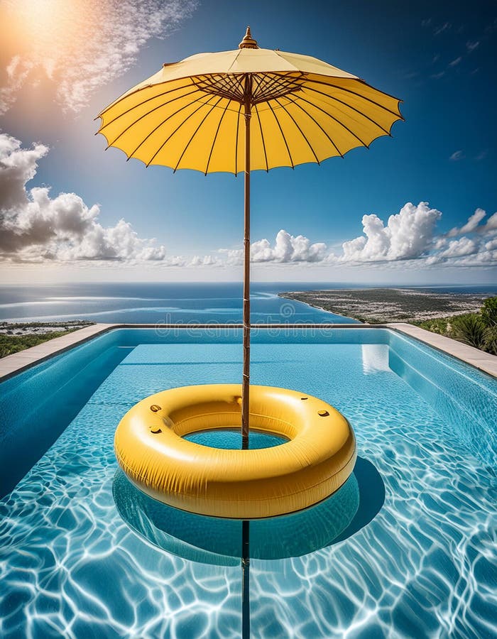 Yellow Float Floating in the Pool with Blue Water Stock Illustration ...