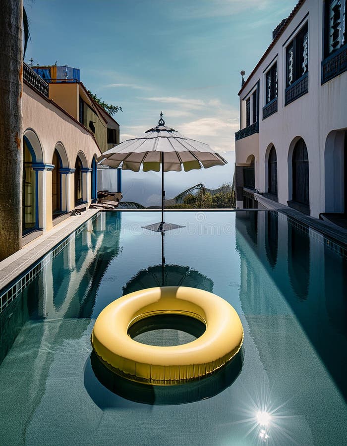 Yellow Float Floating in the Pool with Blue Water Stock Illustration ...