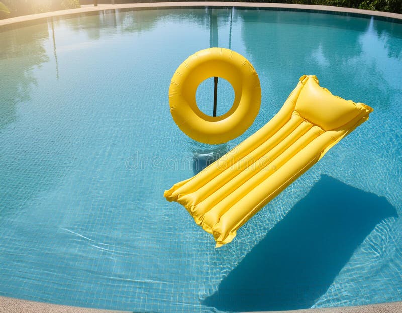 Yellow Float Floating in the Pool with Blue Water Stock Illustration ...