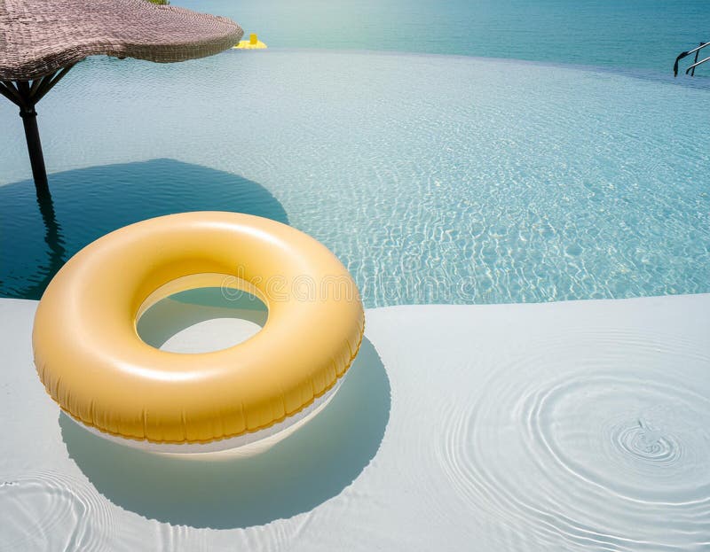 Yellow Float Floating in the Pool with Blue Water Stock Illustration ...