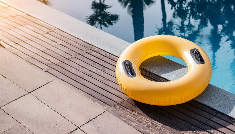 Yellow Float Floating in the Pool with Blue Water Stock Illustration - Illustration of ring ...