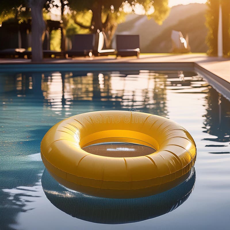 Yellow Float Floating in the Pool with Blue Water Stock Illustration ...