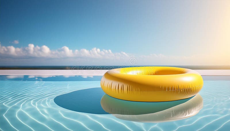 Yellow Float Floating in the Pool with Blue Water Stock Illustration ...
