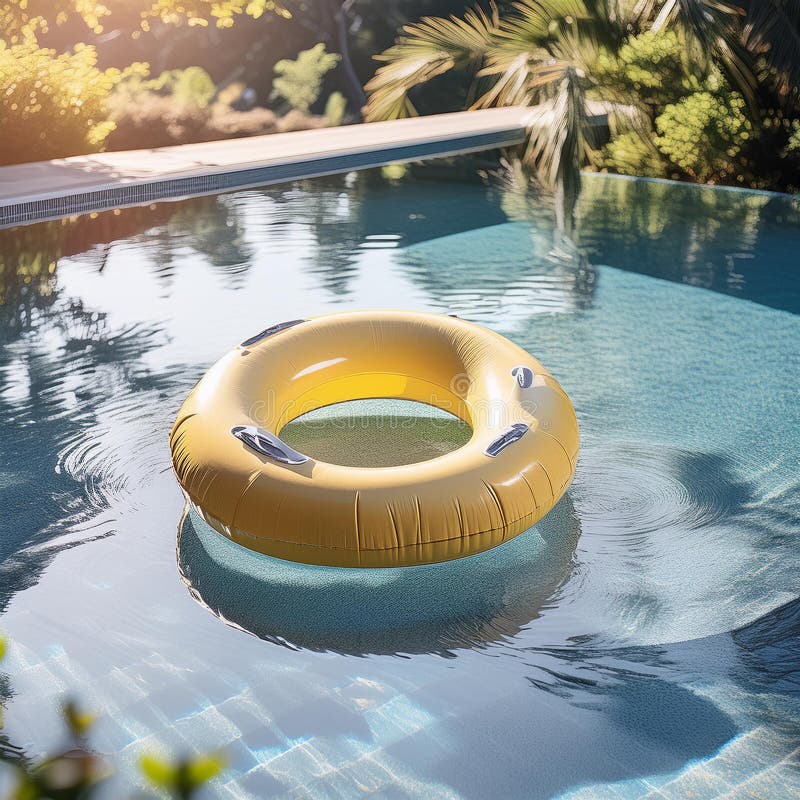 Yellow Float Floating in the Pool with Blue Water Stock Illustration ...