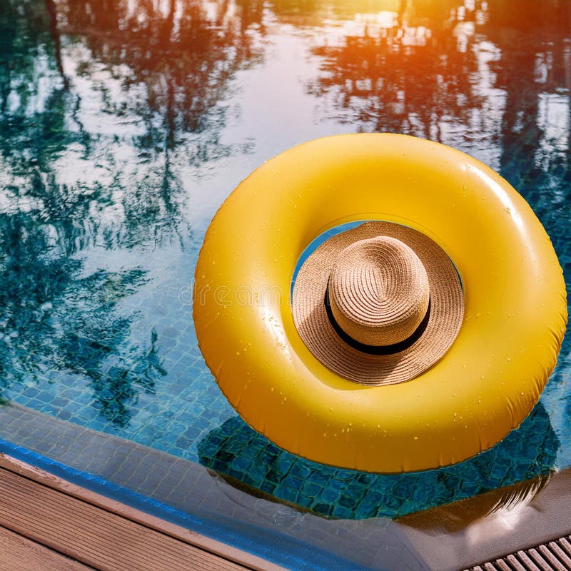 Yellow Float Floating in the Pool with Blue Water. Stock Illustration ...