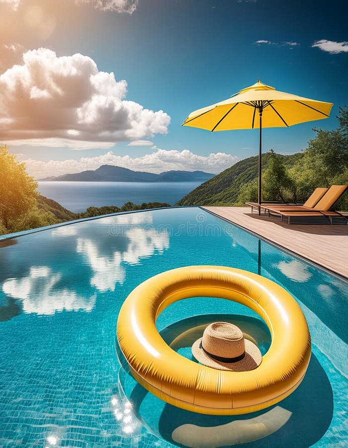 Yellow Float Floating in the Pool with Blue Water Stock Illustration ...