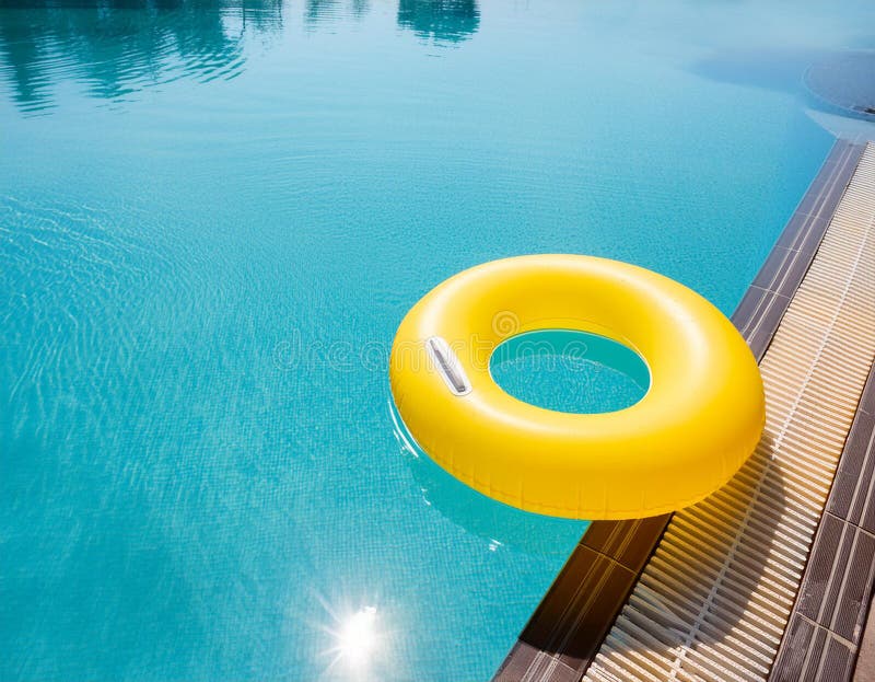 Yellow Float Floating in the Pool with Blue Water Stock Illustration ...