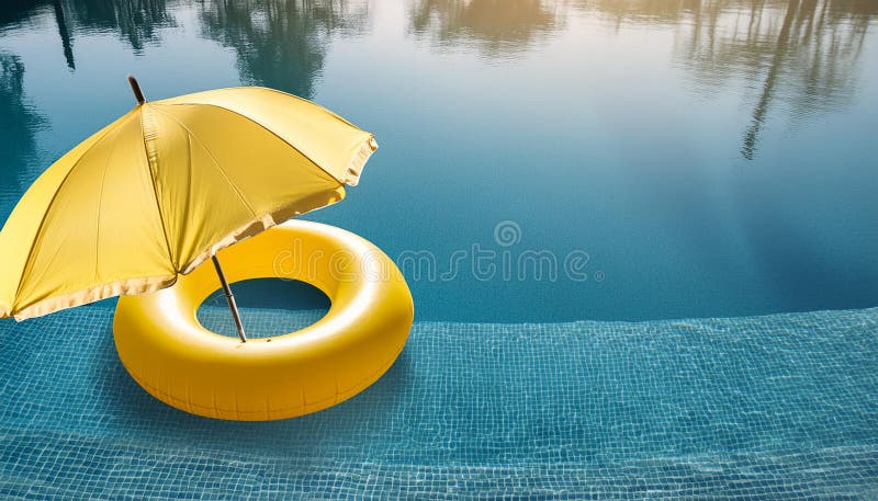 Yellow Float Floating in the Pool with Blue Water Stock Illustration ...