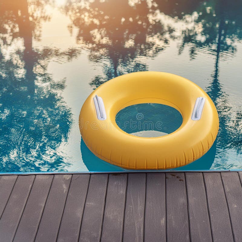Yellow Float Floating in the Pool with Blue Water Stock Illustration ...