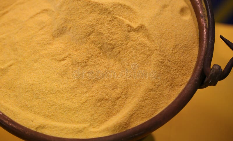 Yellow Flour in Old Copper Cauldron Stock Photo - Image of cookery ...