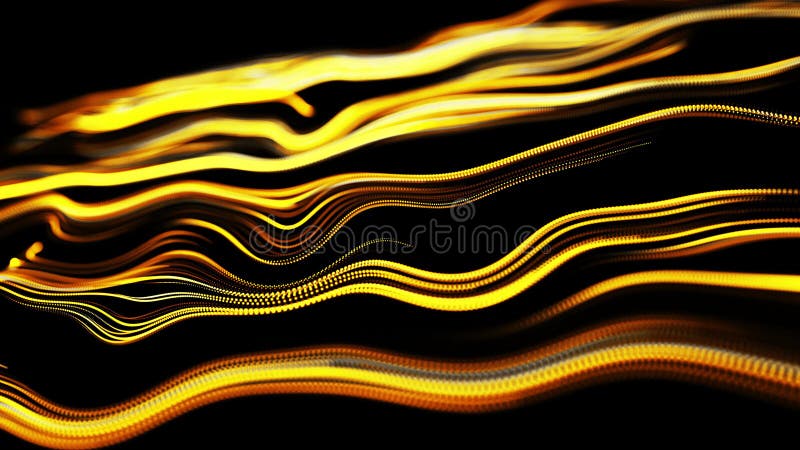 Yellow Flow of Particles Forms Curled Glow Lines or Light Streaks Like ...