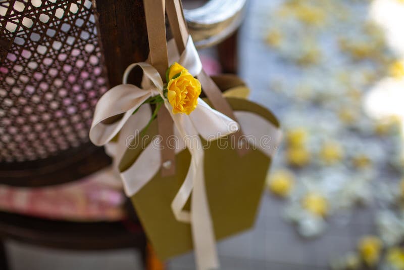 Yellow Flower on Chair for Wedding Ceremony Stock Image - Image of ...