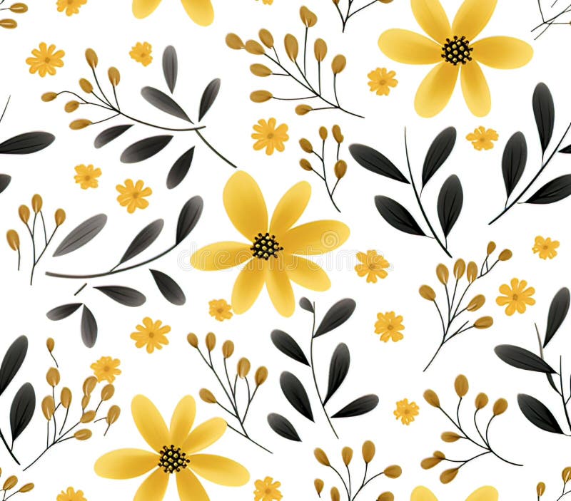 Yellow Flower on White Background Seamless Pattern, Generative AI Stock ...