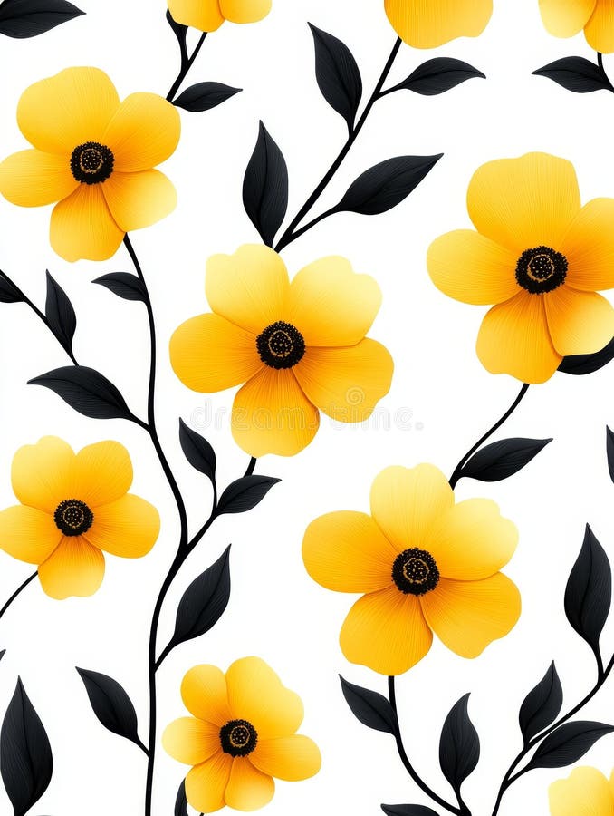 Yellow Flowers and Black Branches Pattern Elegant Pattern Featuring ...