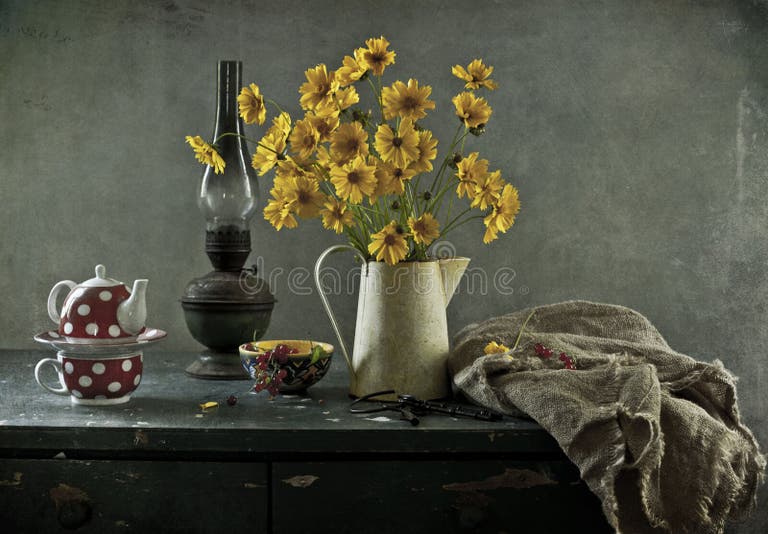 Yellow Flowers and Red Currant Stock Photo - Image of currants, flowers ...