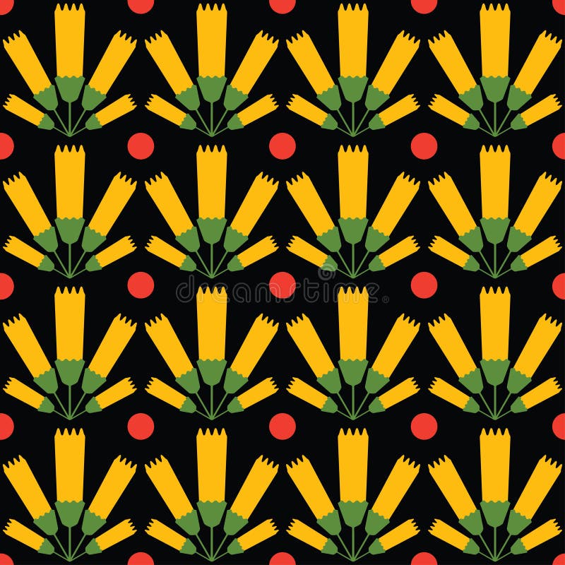 Yellow Flowers with Red Sun Repeat Seamless Pattern Stock Vector ...