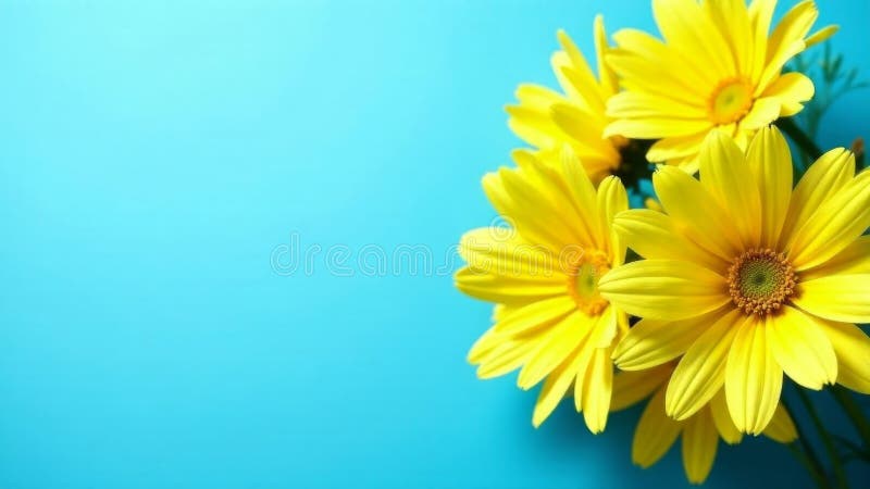 Yellow Flowers on the Right Side of the Frame on a Blue Background ...