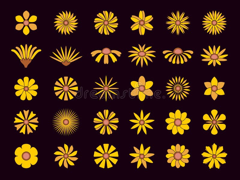 Yellow Flowers. Stylized Flowers Different Round Forms for Logotypes ...