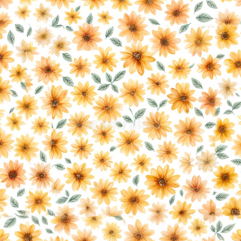 Yellow Flowers Watercolor Seamless Patterns Stock Image - Illustration ...