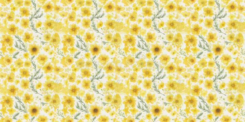 Yellow Flowers Watercolour White Background Clipart Seamless Patterns ...