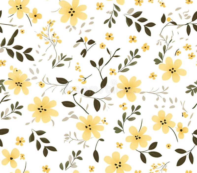 Yellow Flowers on White Background Seamless Pattern, Generative AI ...