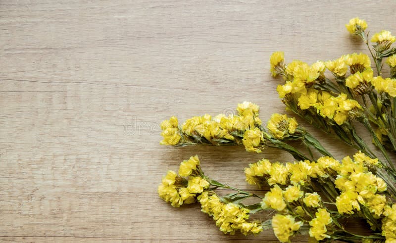 Yellow Flowers on Wooden Background. Copy Space Stock Photo - Image of ...