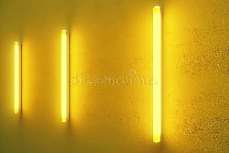 Yellow Fluorescent Tubes Against Textured Yellow Wall Create Vibrant ...