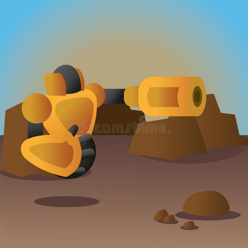 Yellow Flying Robot Minning Some Stone Vector Stock Vector ...