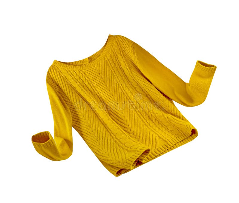 Yellow Flying Sweater Isolated on White, Knitted Clothes Single Object ...