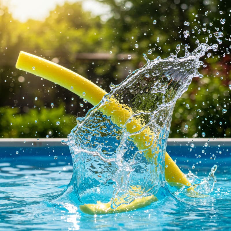 Yellow Foam Noodle Splashing in Blue Pool Water Stock Illustration ...