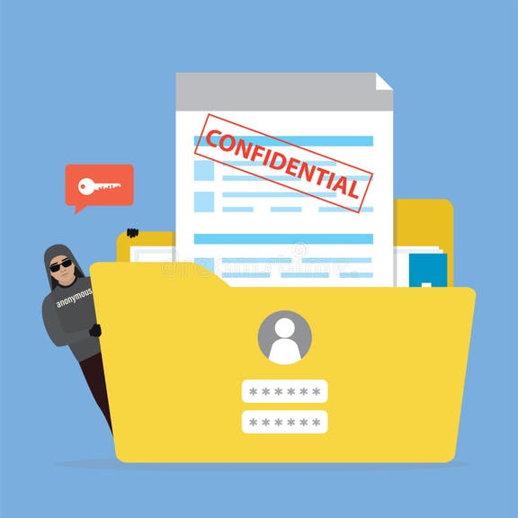 Yellow Folder with Confidential Documents. Hacker Attacking Account ...