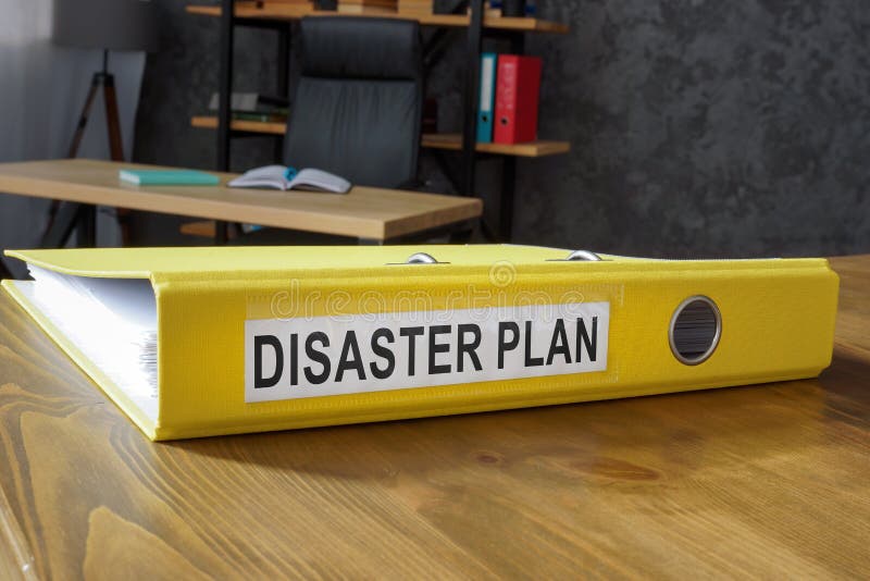 Yellow Folder with Disaster Plan in the Office. Stock Image - Image of ...