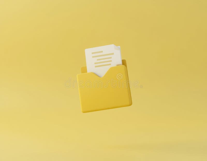 Yellow Folder with Documents 3d Rendering Illustration for Business and ...
