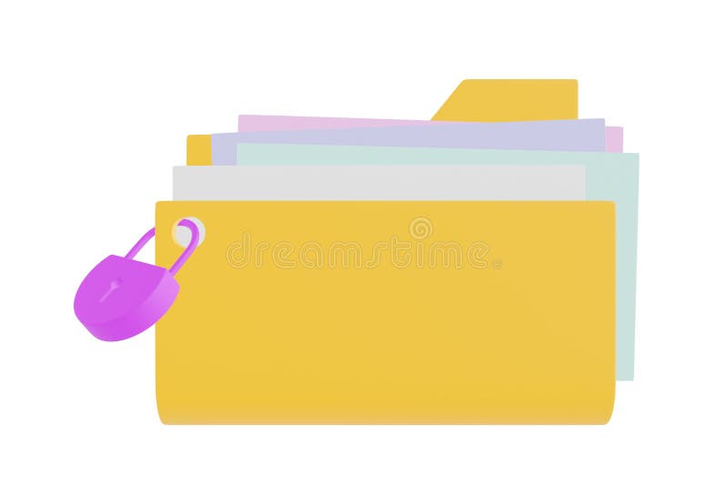 Yellow Folder and Documents Icon Concept Key Lock for Protection of ...