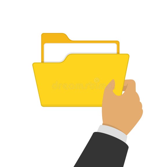 Yellow folder in hand stock vector. Illustration of classified - 337392831