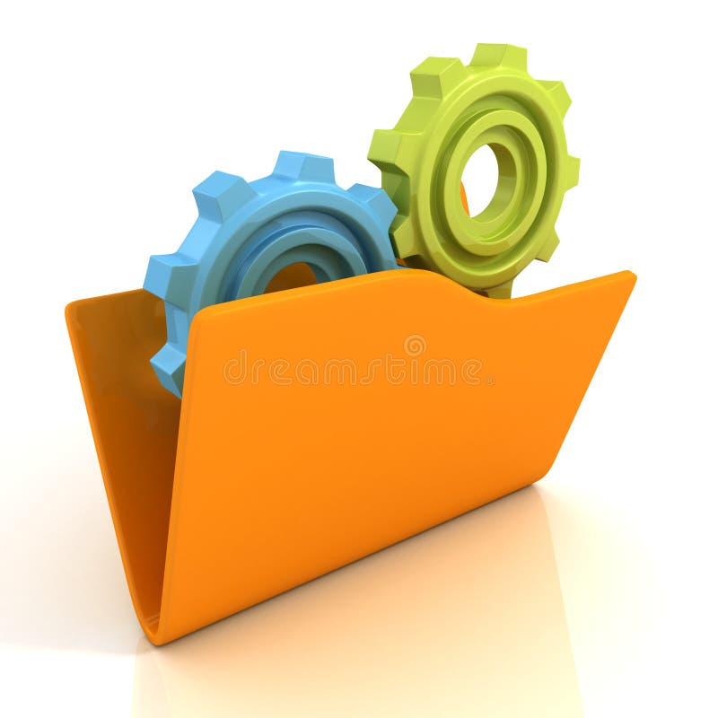 Yellow Folder Icon with Connected Work Gear Wheels Stock Illustration ...